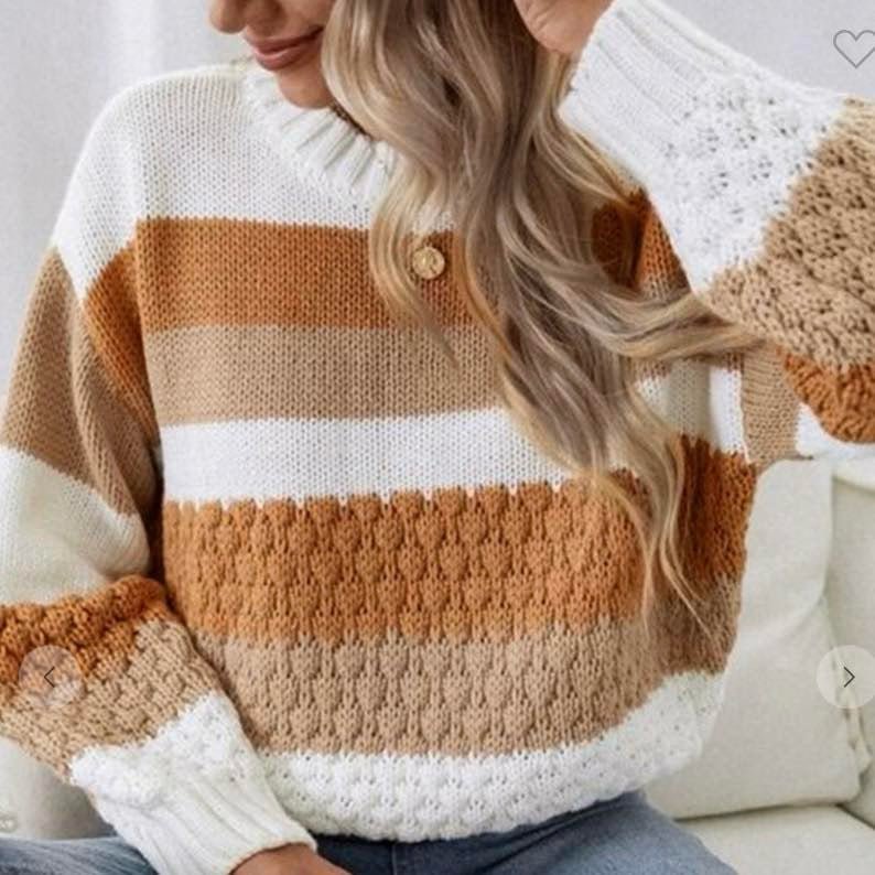 Cream & Camel Striped Sweater – 260 Broadway Boutique