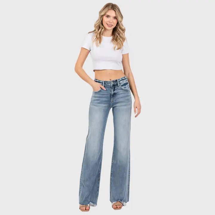 High Rise Stretch Vintage Flare w/ Frayed Hem – 260 Broadway Boutique