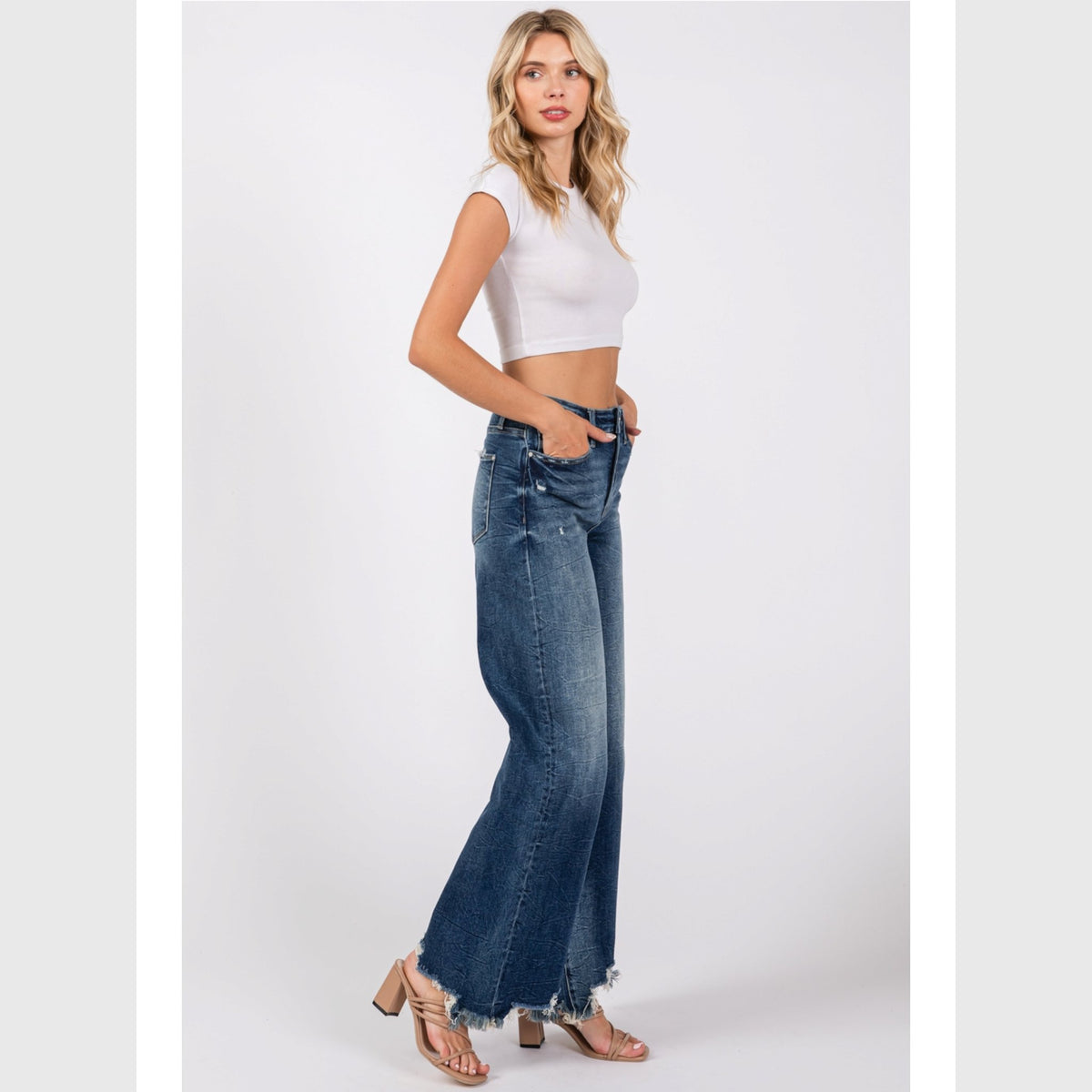 High Rise Super Stretch Wide Leg w/ Destroyed Hem – 260 Broadway Boutique